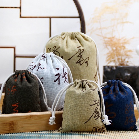 HPถุงผ้า ถุงใส่ของชำร่วย ถุงหูรูดสไตล์จีน ลายคำกวีโบราณ พร้อมส่ง ...