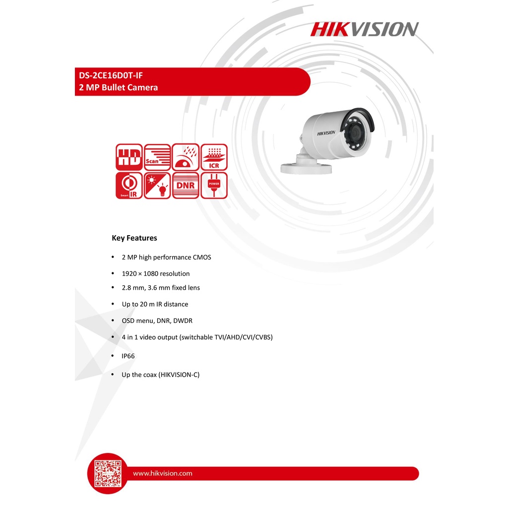 HIKVISION HDTVI 2MP DS-2CE16D0T-IF ( เลือกเลนส์ได้ ) 4 ระบบ : HDTVI ...