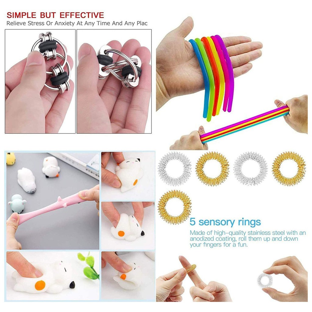 25pcs Antistress Fidget Toys Anti Stress Set Stretchy Strings Poppit ...