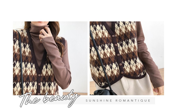 R etro R hombus สีจับคู่ถักเสื้อกั๊กสำหรับผู้หญิง2020ฤดูใบไม้ร่วงและฤดู ...