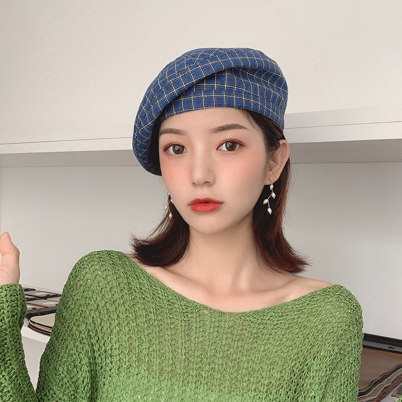 Japanese Korean Style Fashion Thin Beret Hat New Wild Vintage Plaid ...