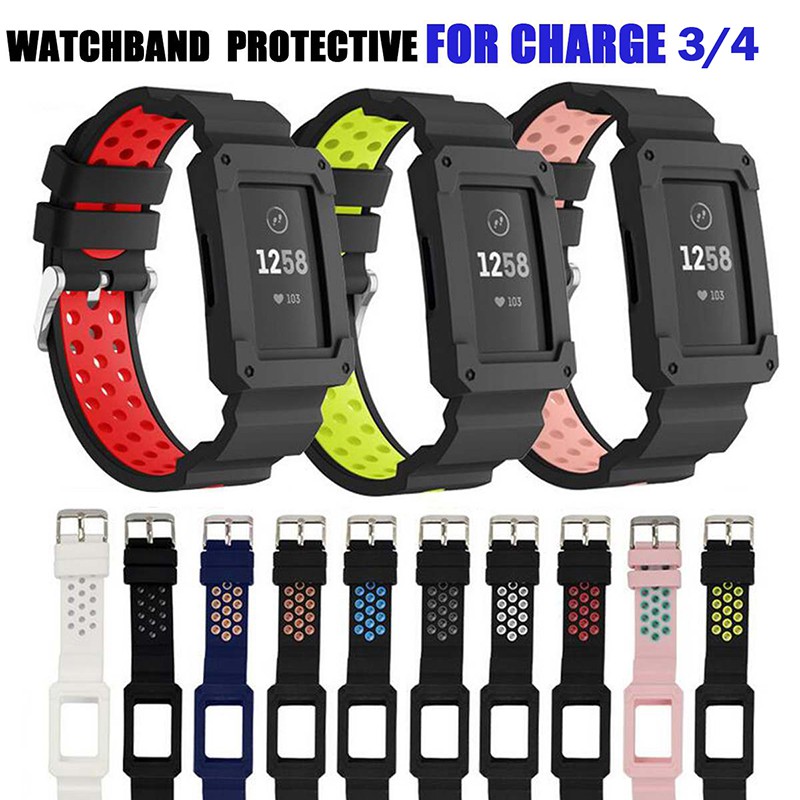 Wrist Strap + Case For Fitbit Charge3/4 Smart Watch Band Strap Soft ...