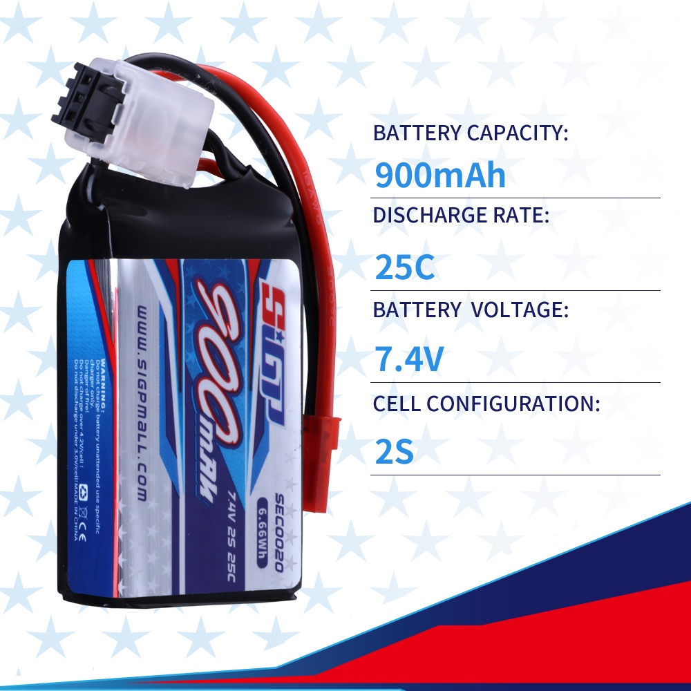 SIGP 7.4V 2S Lipo Battery 900mAh 25C Soft Pack with JST Plug for RC ...