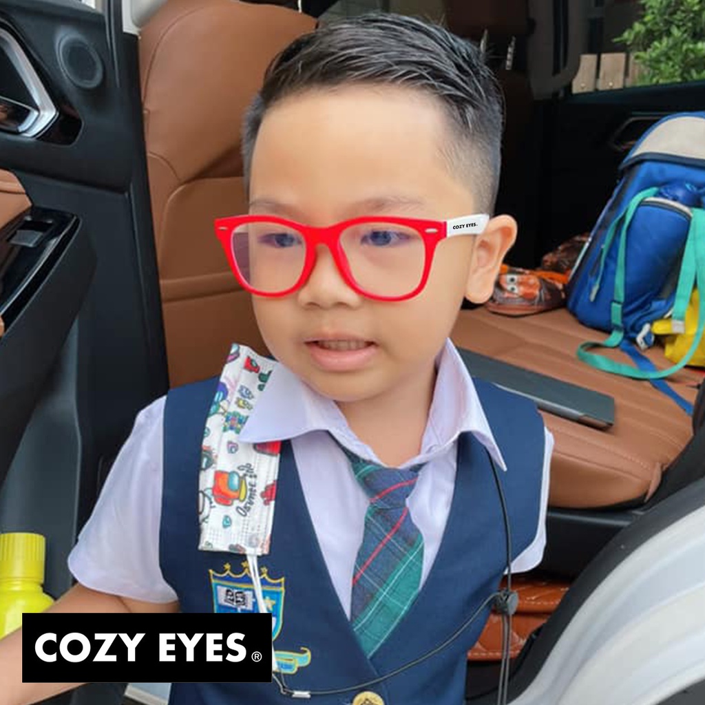 แว่นกรองแสงฟ้า COZY EYES กรอบแดง ขาขาว สำหรับเด็ก 6-15 ปี รุ่น Premium ...
