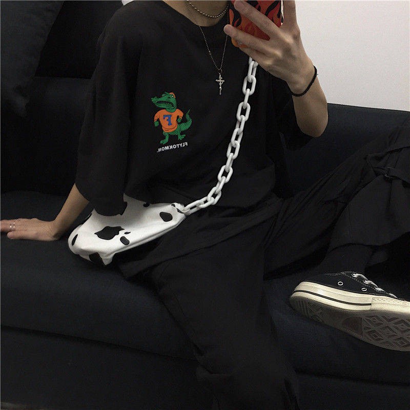 เสื้อคู่ อินผู้ชายและผู้หญิงฤดูร้อนเกาหลีสไตล์ฮาราจูกุการ์ตูนจระเข้หลวม ...