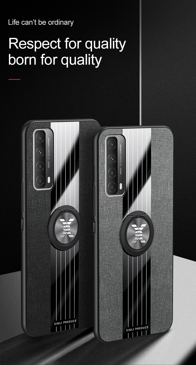 Huawei Y7a Case Finger Ring Holder Fabric Hard Cover Soft Frame Cloth ...