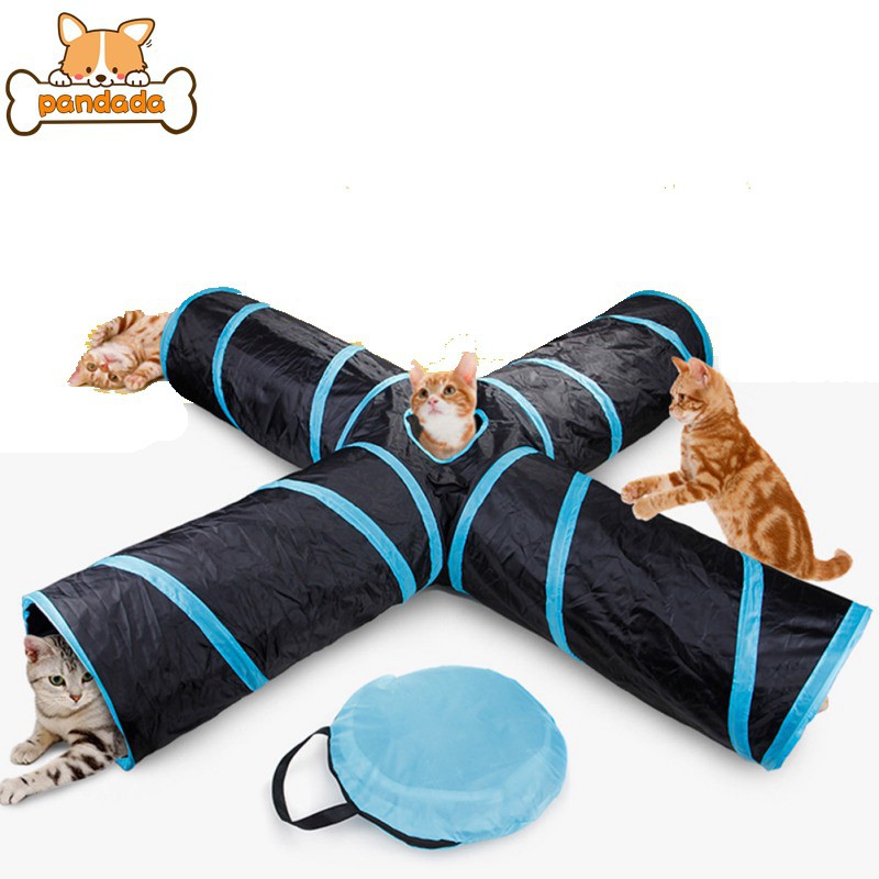 Pet Play Tube Collapsible Portable Cat Tunnel 4 Way With Ball Scratch ...