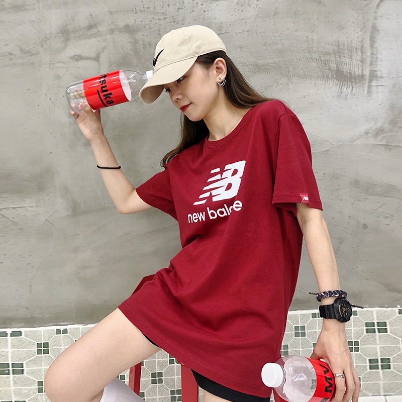Daigou ใหม่ BOLU2019 เสื้อยืดแขนห้าส่วน ทรงหลวม ลาย New Balance Wine ...