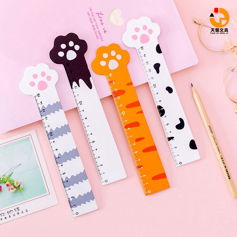 ins girl heart cat claw wooden ruler 15cm scale cartoon creative ...