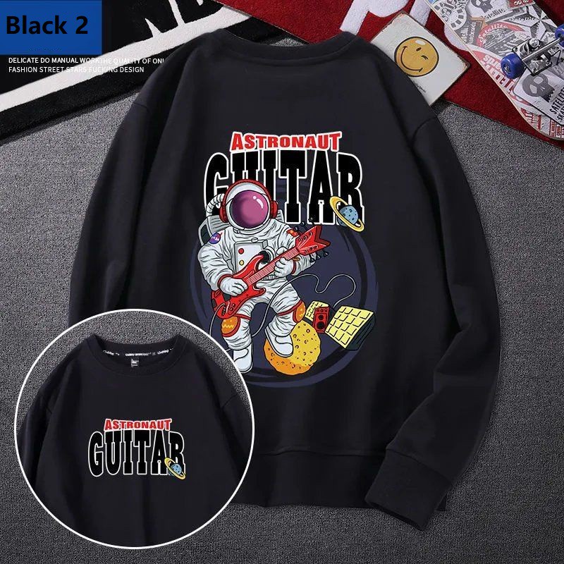 NASA Astronaut Cartoon Printed Men T-Shirt Loose Casual Long Sleeve Bottoming Shirt Round Neck ...