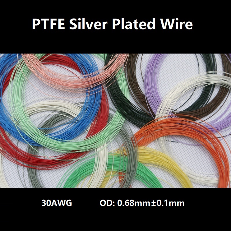 5Meter- 30AWG Silver Plated Wire OD0.68mm Soft PTFE Insulate Electron Cable OFC Copper High ...