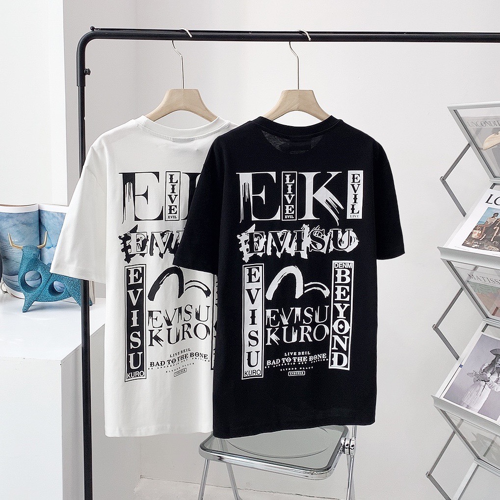 EVISU KURO TEE Printing Men's Fashion Casual Round Neck Short Sleeve T-shirt Pure Cotton M-2XL ...