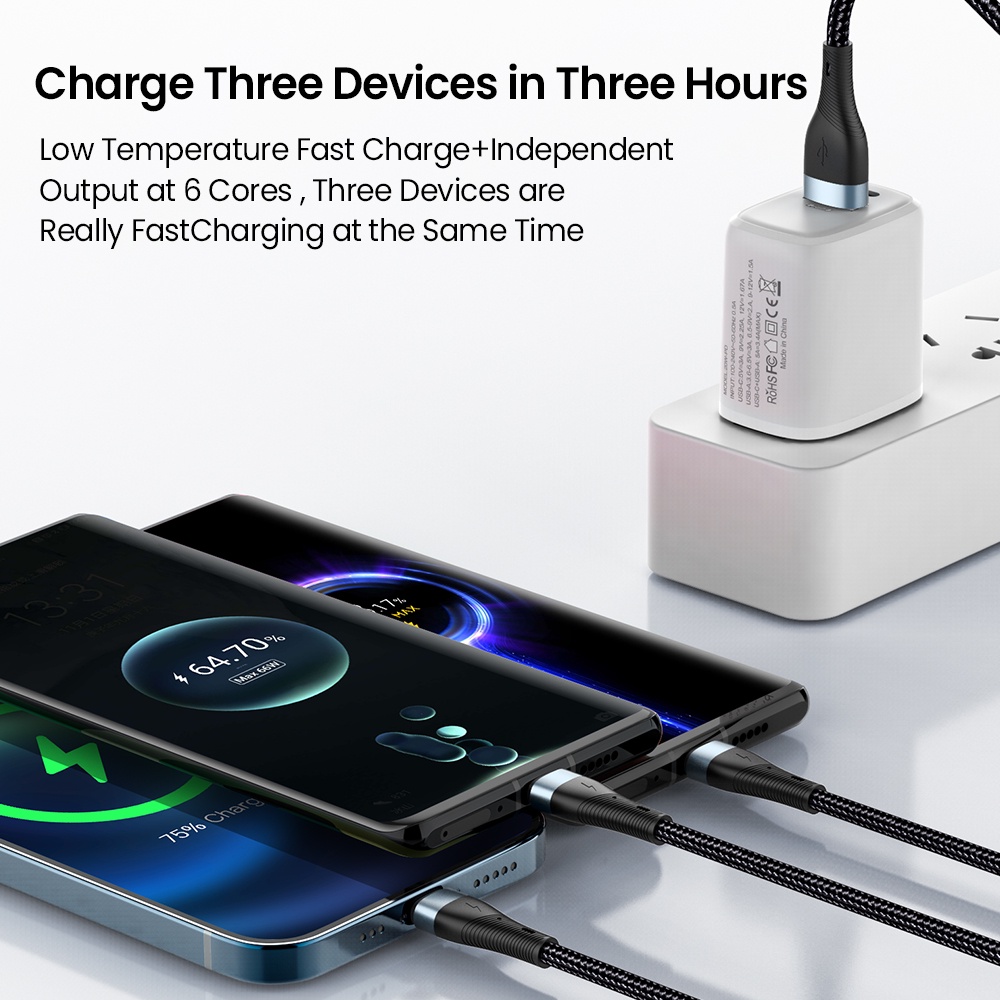 3in1 Usb Data Cable 6a 100w For Iphone 13 12 Pro 11 Fast Charger ...