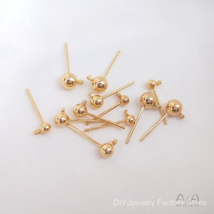 ต่างหูต่างหูเข็มเงิน S925 รูปลูกบอล ชุบทอง 14K DIY - diy.jewelry.factory.store.th - ThaiPick