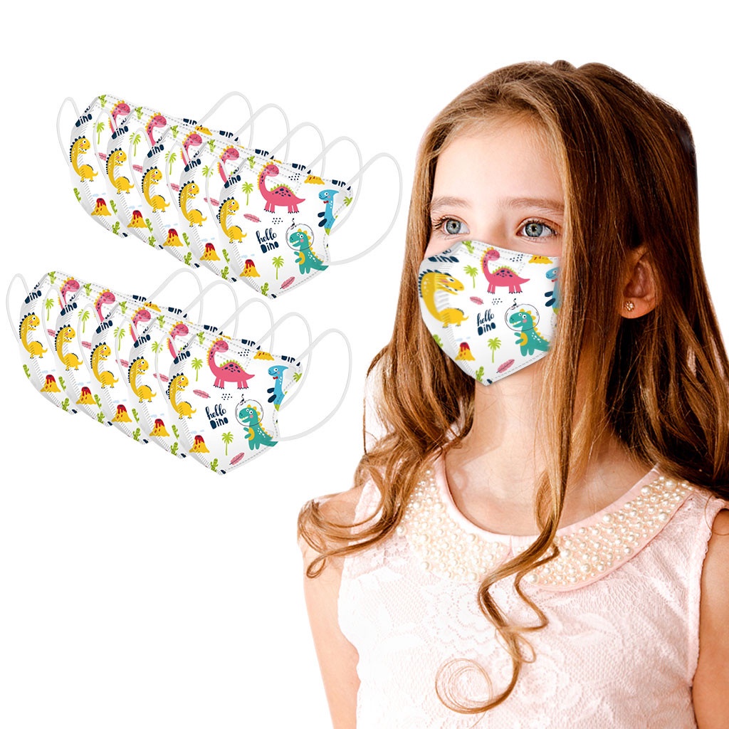 10pc Children Cartoon Dinosaur Print Masks Disposable Protection Face ...