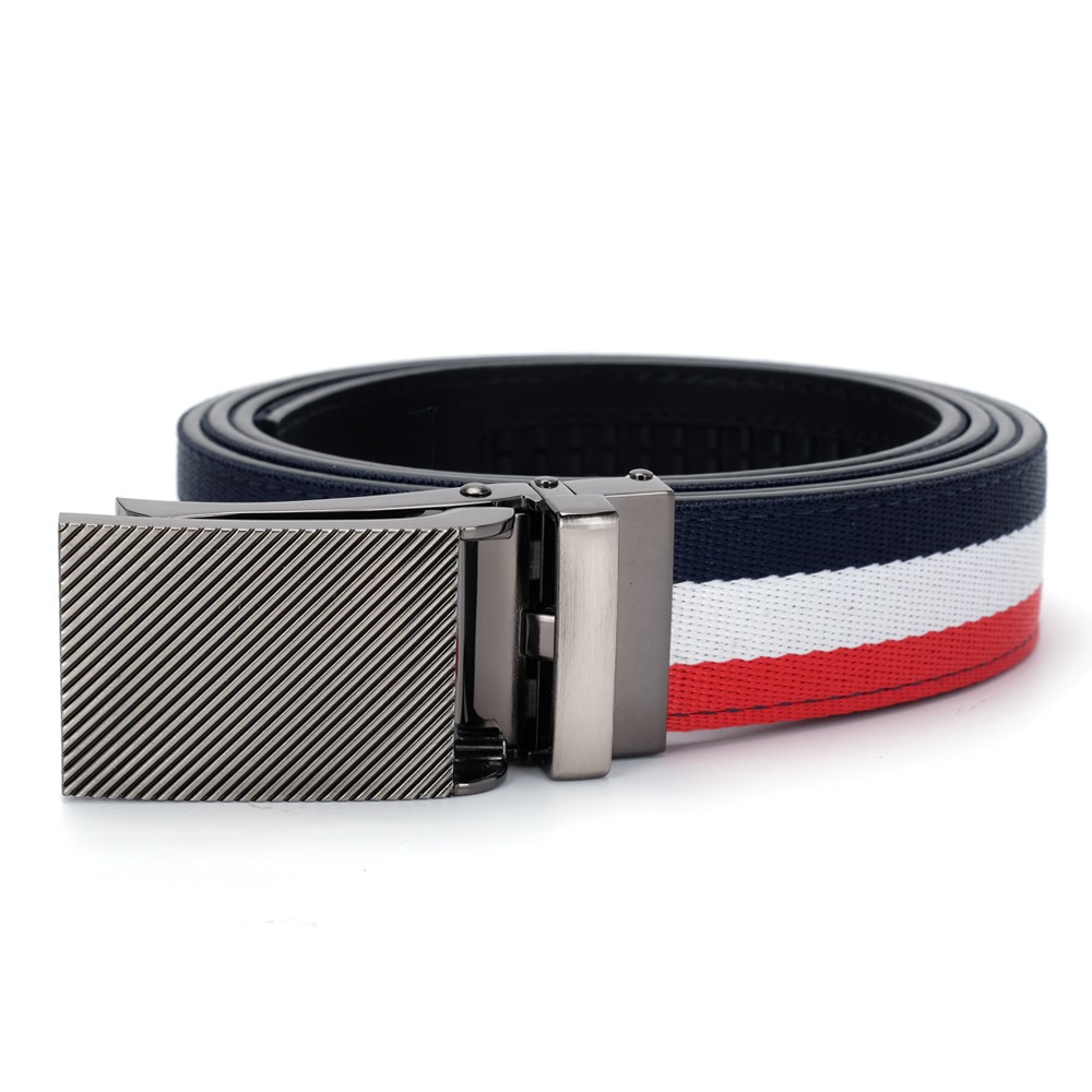 Fashion Mens Casual Stried Cloth Fabric Canvas Auotomatic Leather ...