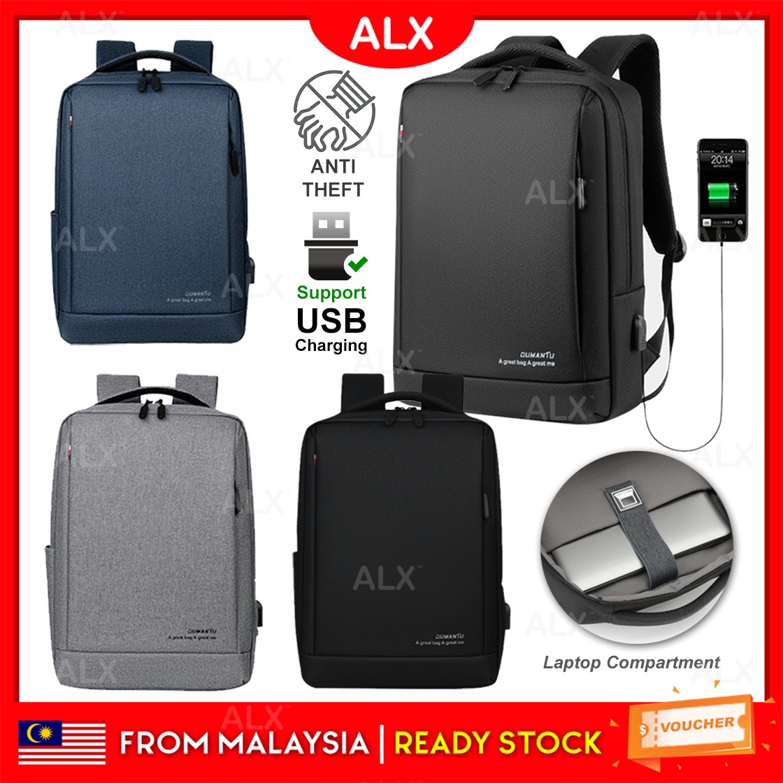 ALX (CLEAR STOCK) Travel Laptop Backpack College Office Bag Fits 15.6 ...