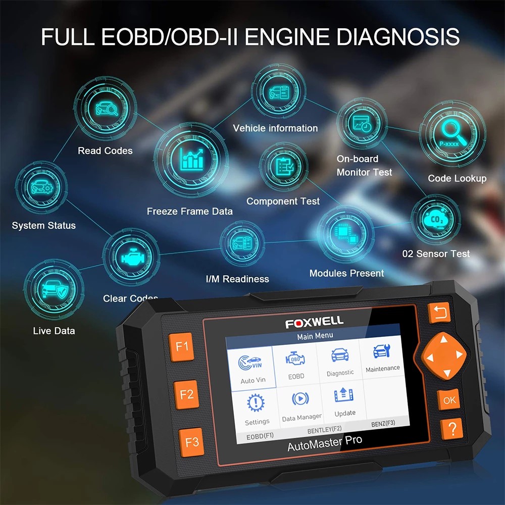 Foxwell เครื่องสแกนเนอร์ NT634 OBD OBD2 ABS SRS DPF SAS TPS BMS EPB 11 ฟังก์ชั่นรีเซ็ต OBD2 ...