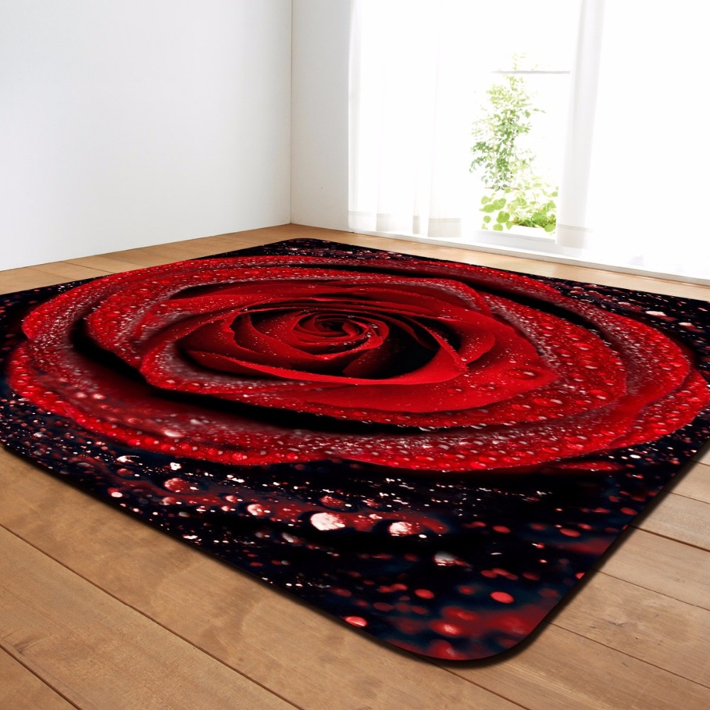 3D Romantic Rose Area Rugs Big Parlor Carpets Mat Soft Flannel ...
