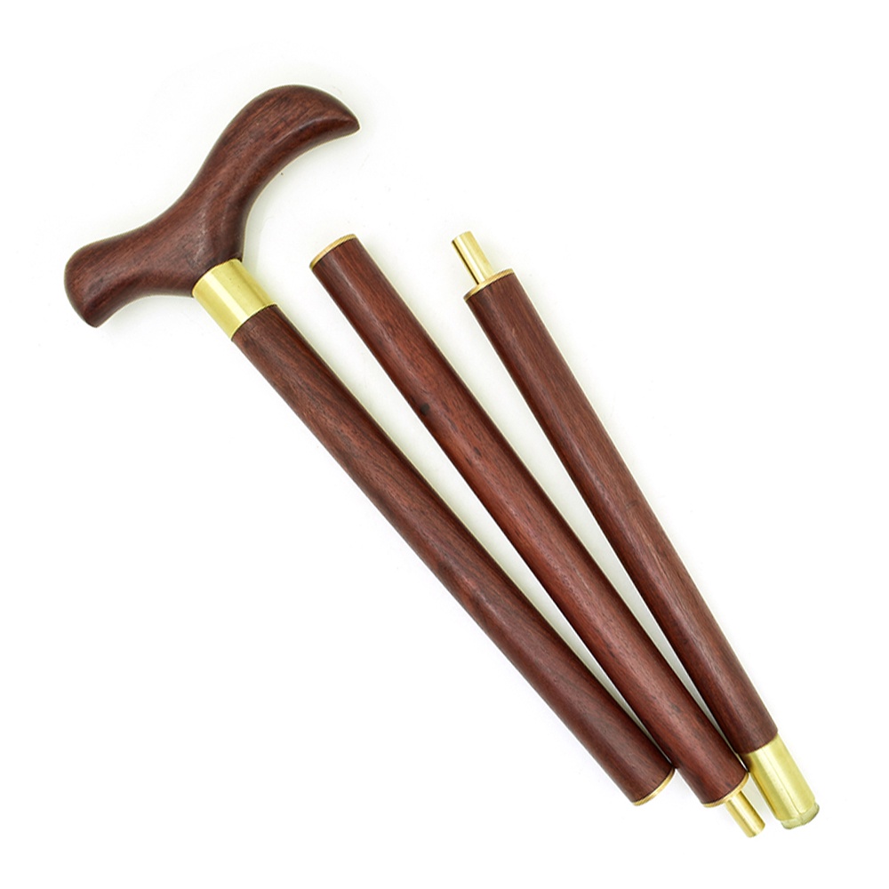 Wood Walking Stick Cane 3-Sections Foldable Wooden T Bird Handle Stick ...