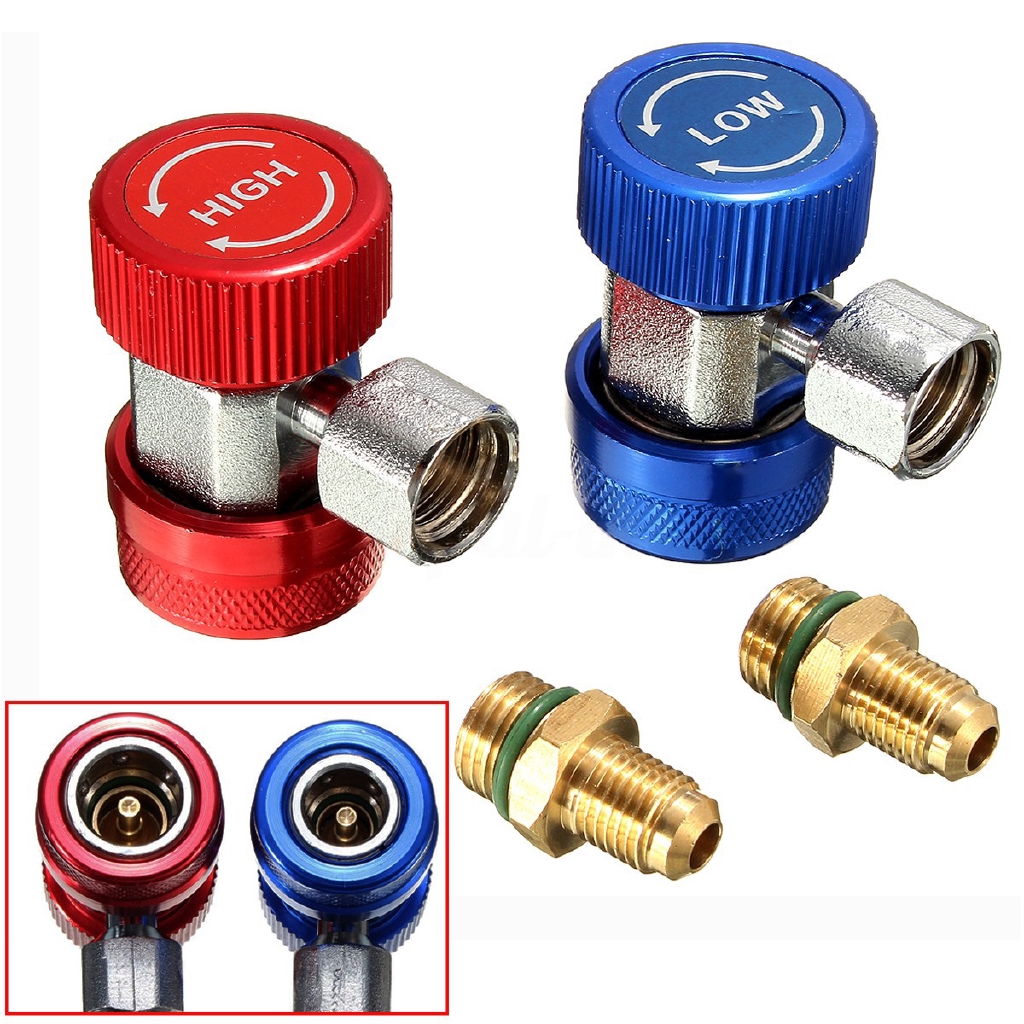 High Low Quick Coupler Adapter AC Manifold Gauge +Extractor Valve Core ...