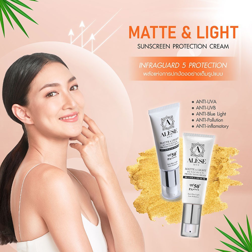 ALESE Matt&Light Sunscreen Protection Cream SPF 50+ PA++++ 20ml. Anti ...