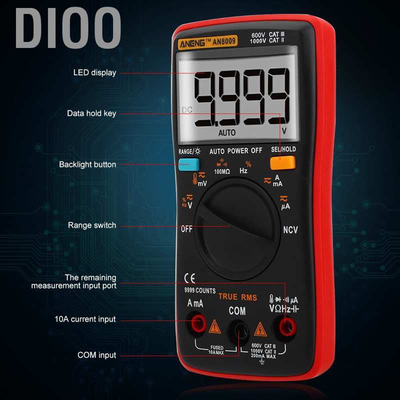 Dioo Aneng An 8009 อุปกรณ์มัลติมิเตอร์ดิจิตอลหน้าจอ Lcd Ac Dc สําหรับ ...