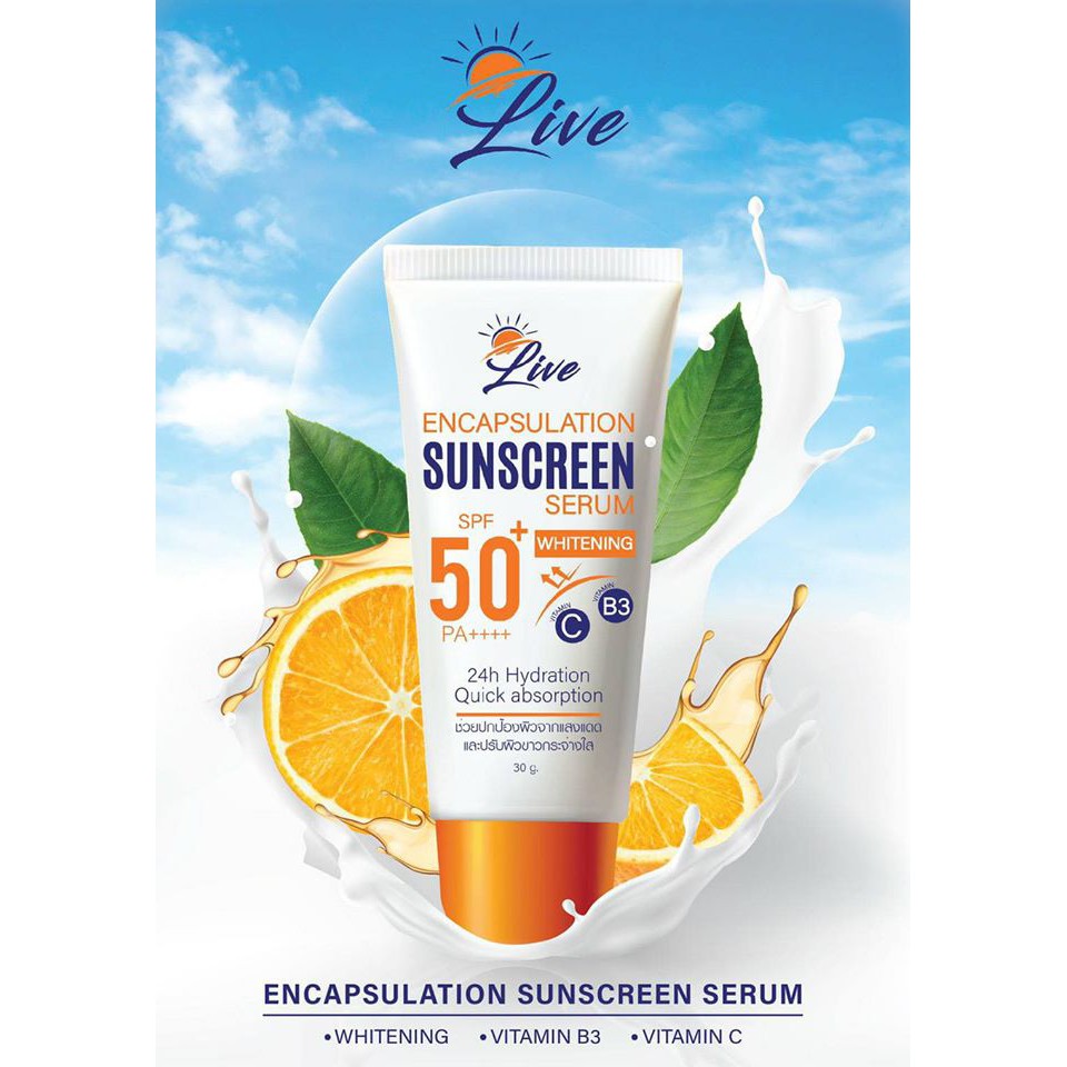 [แพ็ค 3 หลอด!!] ครีมกันแดด Live sunscreen SPF50+,PA++++ กันแดด ลีฟ พร้อมบำรุงผิวในหลอดเดียว ...