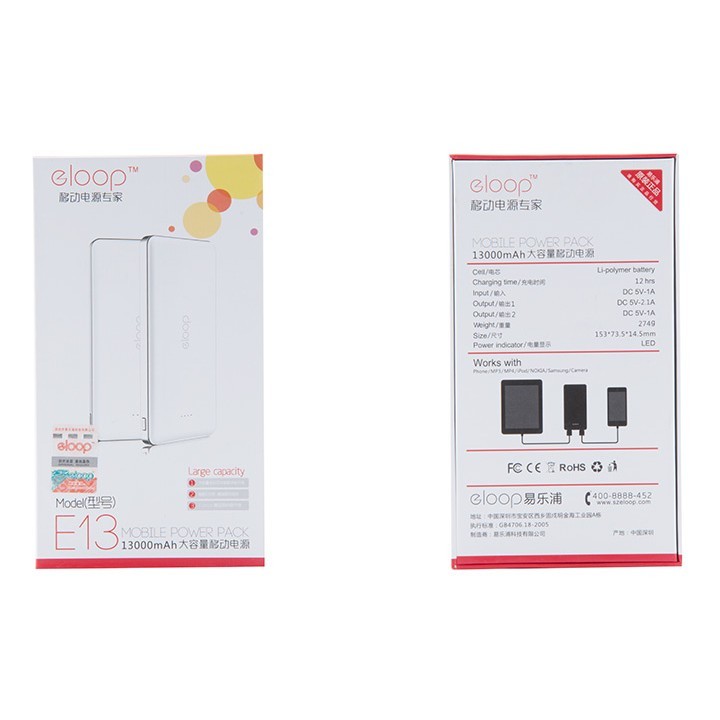 แพ็คส่ง 1 วัน Eloop E13 แบตสำรอง 13000mAh Power Bank ของ ฟรีสายชาร์จMicro USB - gadgetx - ThaiPick