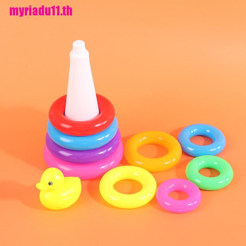 【Mrth】Adorable Yellow Duck Toy With 9 Rainbow Color Stacking Rings ...