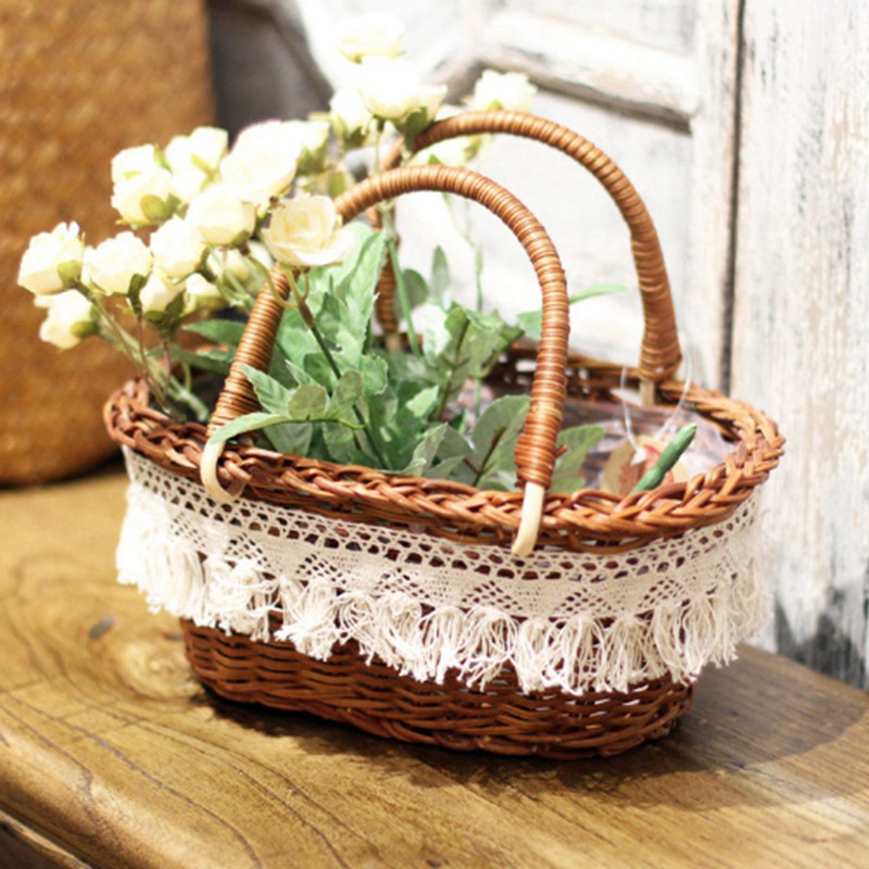 Hand-Woven Flower Basket Rattan Small Flower Basket Flower Basket ...