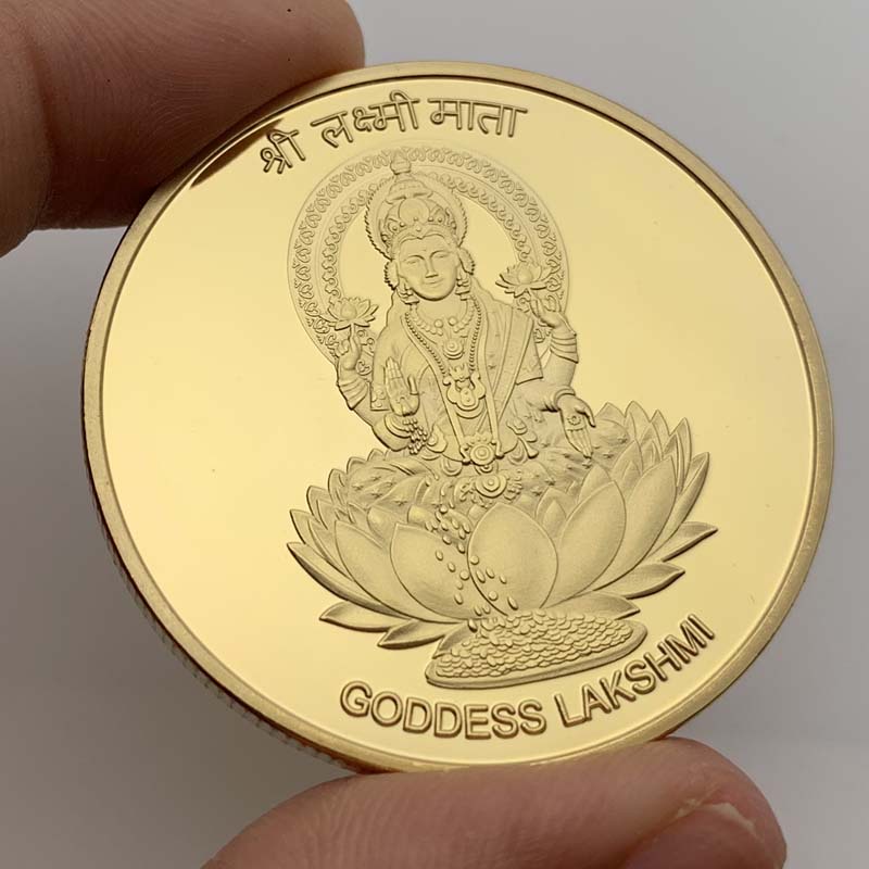 India Goddess Lakshmi Gold Plated Coin Tai Chi Feng Shui Commemorative ...