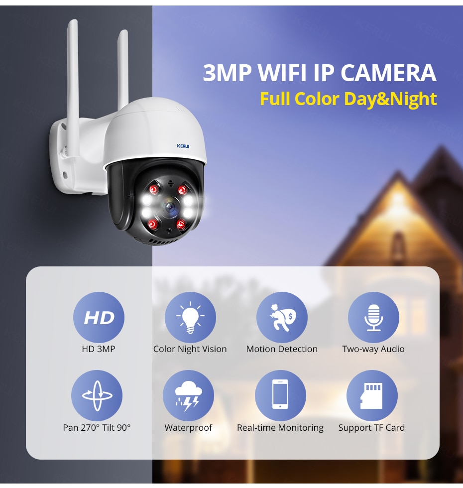 Please COD KERUI Outdoor Waterproof Wireless 3MP WiFi IP Camera Dome 4X ...