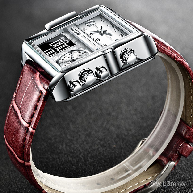 LIGE New Creative Square Men Watches Leather Quartz Wrist Watch Men ...