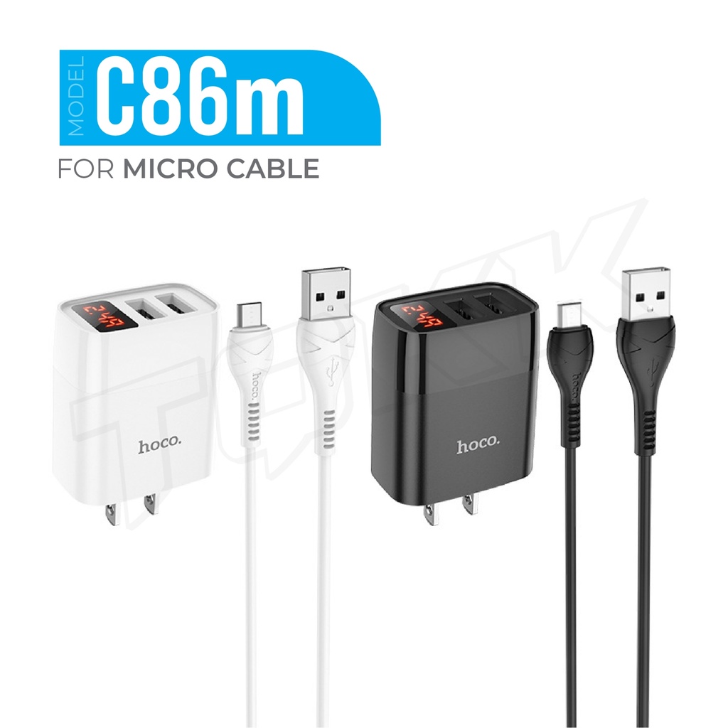 Hoco หัวชาร์จพร้อมสาย รุ่น C86 Adapter หัวชาร์จ 2USB+LED กระแสไฟ 2.4A สำหรับ iP/Micro/Type-C ของ ...