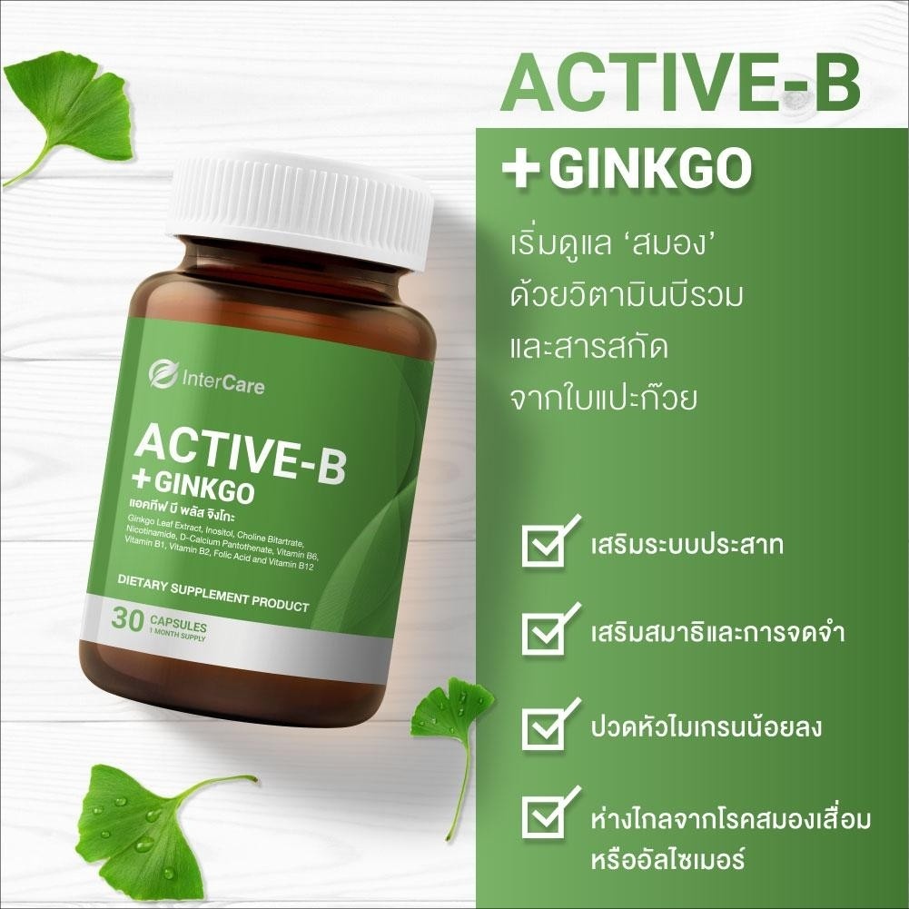 InterCare Active-b plus Ginkgo แอคทีฟ บี จิงโกะ พลัส อาหารเสริมบำรุงสมองเพิ่มความจำ สกัดจากใบแปะ ...