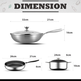 OriginalInnohut 3 In 1 SUS 316 Stainless Steel Non-Stick Sasite Wok ...