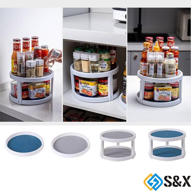 [Ready strock] Kitchen Double layer 360° Rotating Spice Storage Rack ...