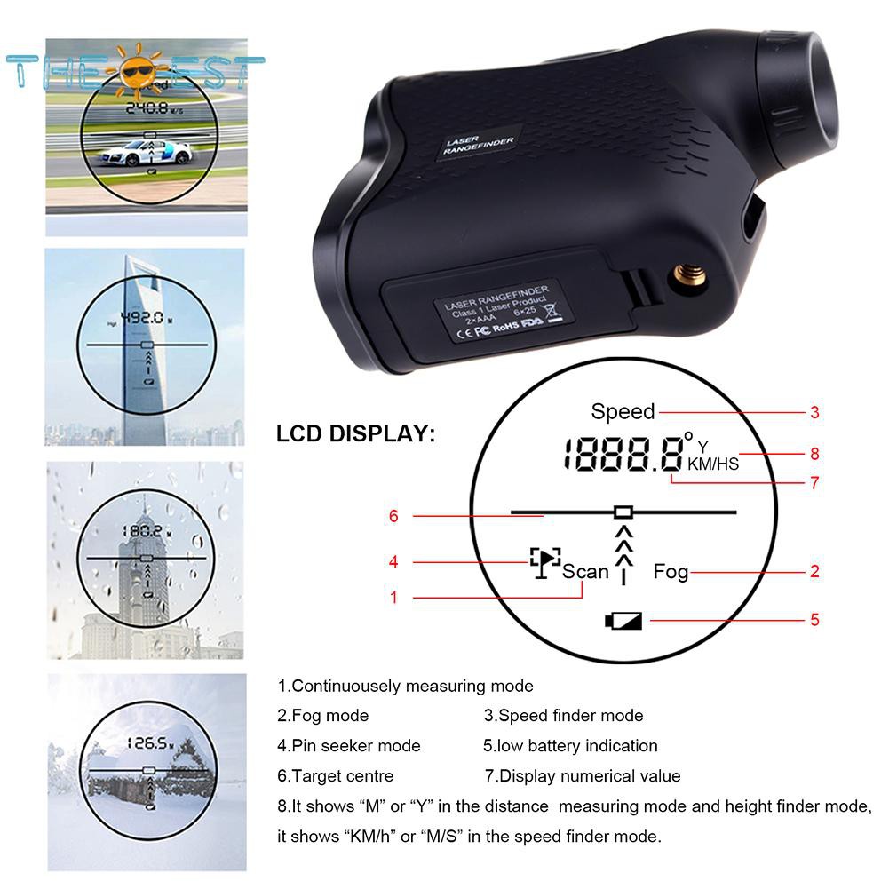 6X Telescope 600m Laser Optics Distance Meter LCD Digital Handheld ...