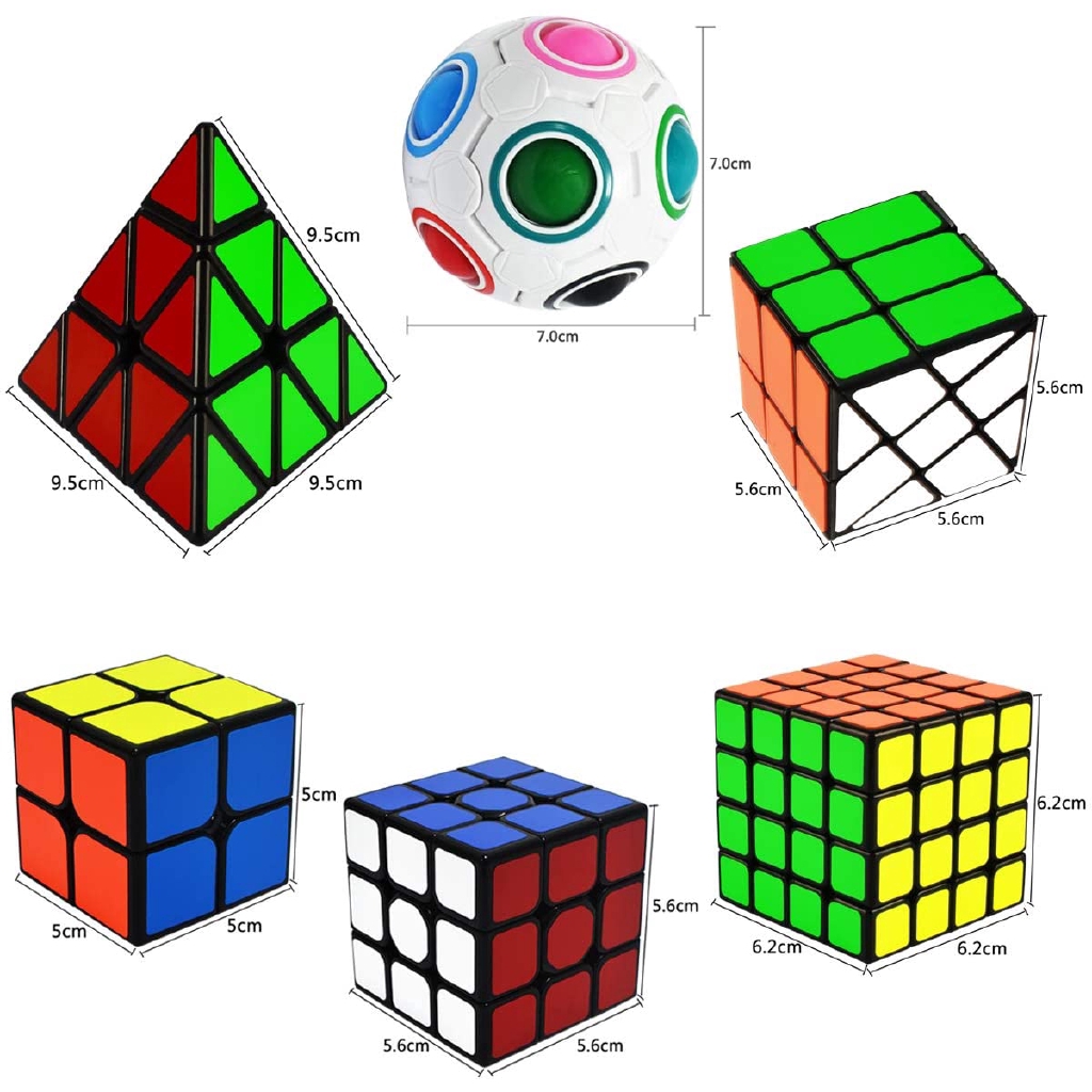 XIAORUI Rubix Cube Set, 6 Pack Speed Cubes Pyraminx + 2x2 + 3x3 + 4x4 + Magic Rainbow Ball ...