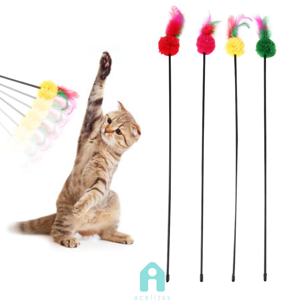 ACT☛5pcs Ultra Long Rod Pets Toy Fashion Cat Play Feather Teaser Small ...