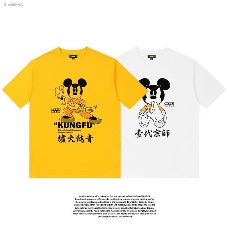 เสื้อยืดอนิเมะMeeting Chinese Kung Fu Mickey Mouse เสื้อยืดแขนสั้นพิมพ์ ...