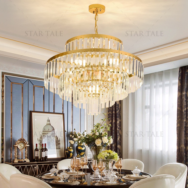 เหล็กดัดโกลเด้นโคมระย้าคริสตัล LED ร้านอาหารที่ทันสมัยศึกษาแสงแสง ...