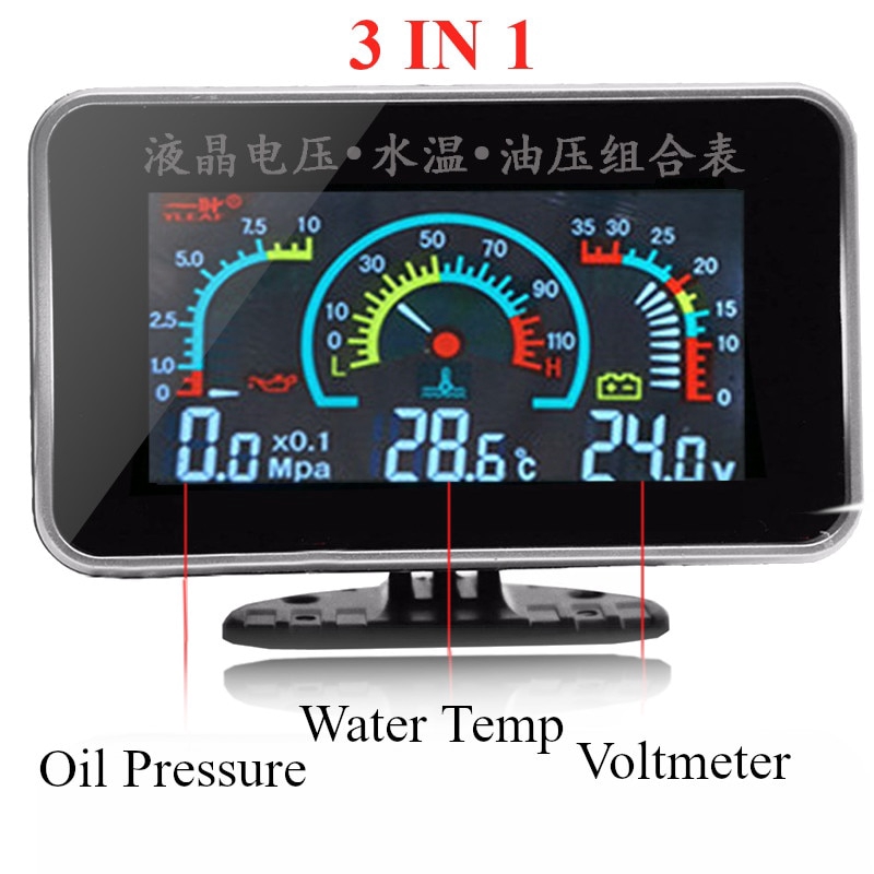 Universal Car 3 IN 1 LCD Truck Car Oil Pressure Gauge Voltmeter Water ...