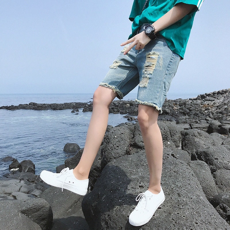 ∈ Men's Shorts outer beggar pants hole jeans Man's Classic Ripped Short ...