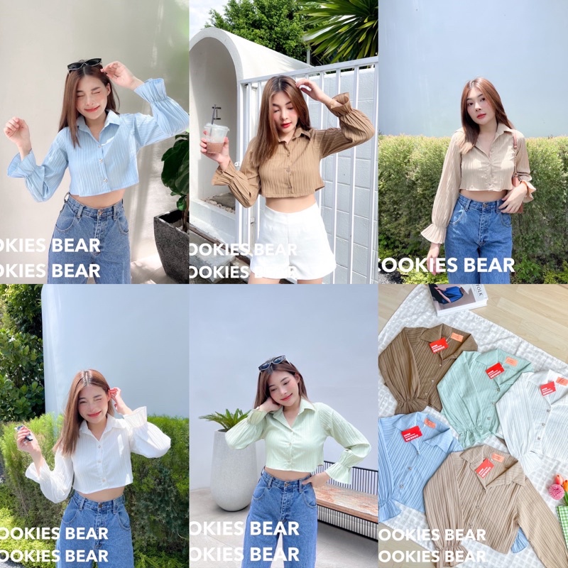Crop Top คอปกแขนยาว จีบระบายแขน Cookie Bear ผ้าสุดฮิต มาแรงมาก - rinnie ...