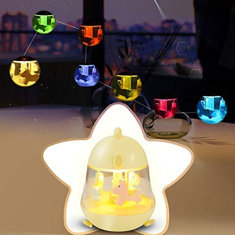 Carousel Music Box, Press Sensor LED Night Lights with USB Charging, 7 ...