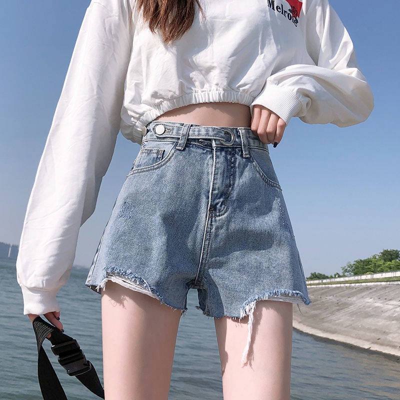 Denim shorts women's summer 2021 new high waist thin versatile straight ...