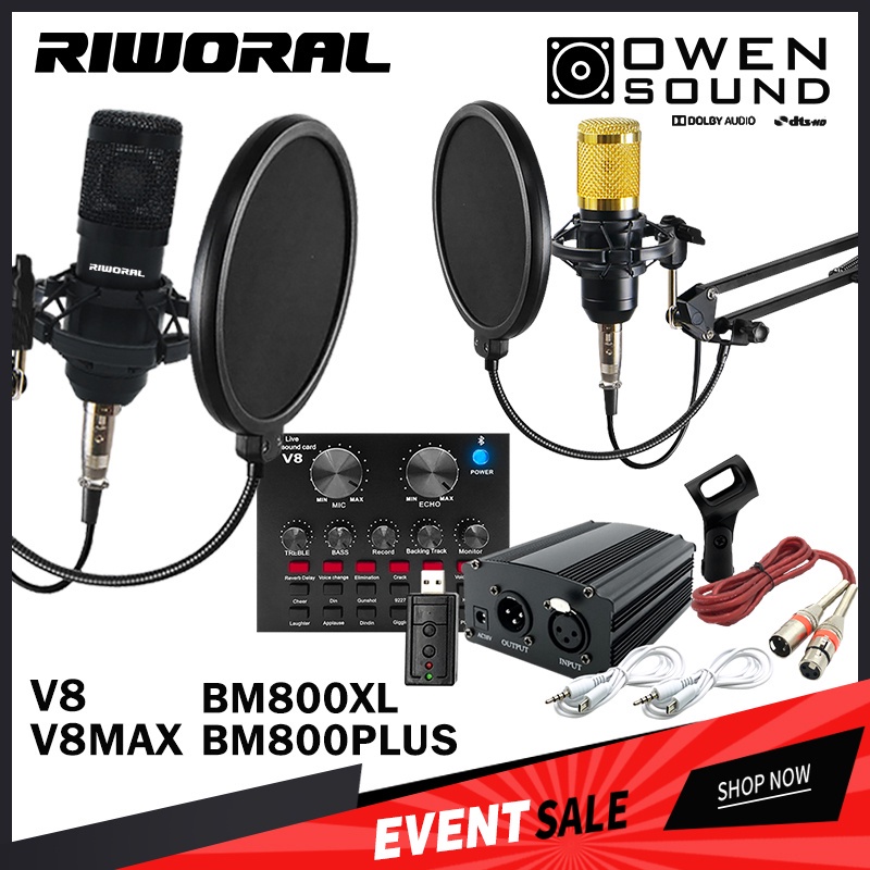 MIKE BM800 V8 ไมโครโฟนคอนเดนเซอร์พร้อมขาตั้งไมโครโฟนและชุดอุปกรณ์เสริม ...