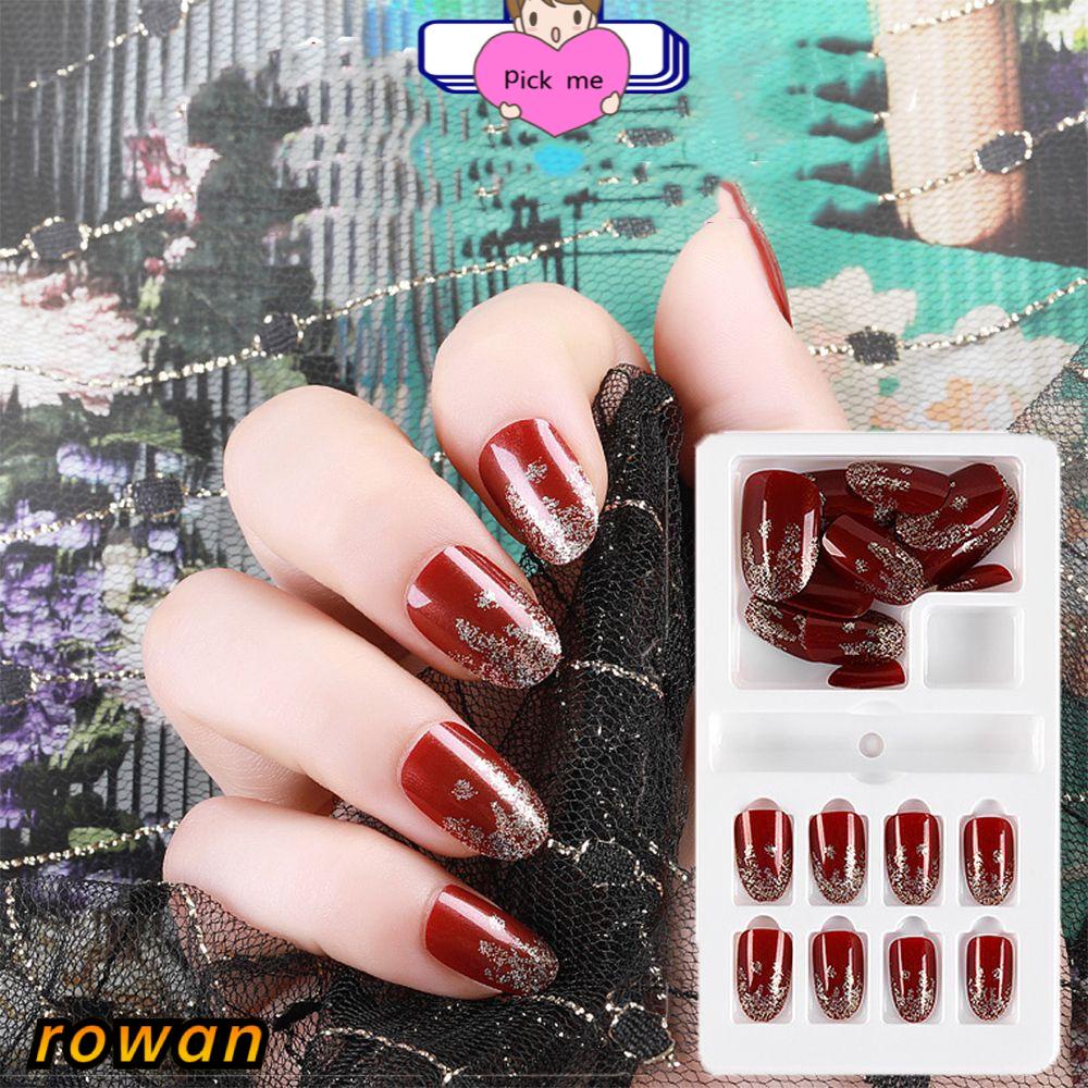 ROW 24pcs/Set Artificial Detachable Nail Art Tips Short Square and ...